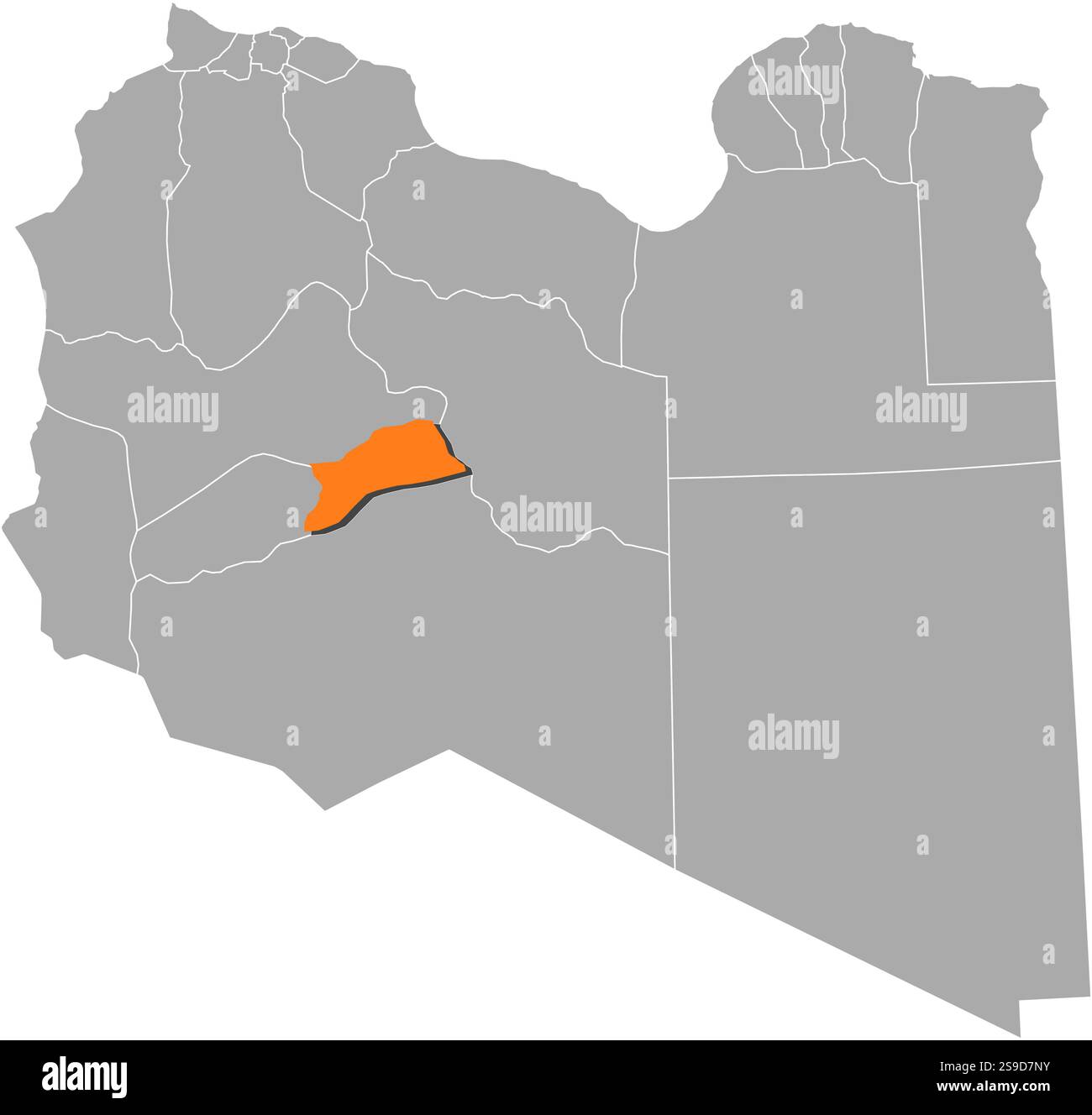Map of Libya with the provinces, Sabha is highlighted by orange Stock ...
