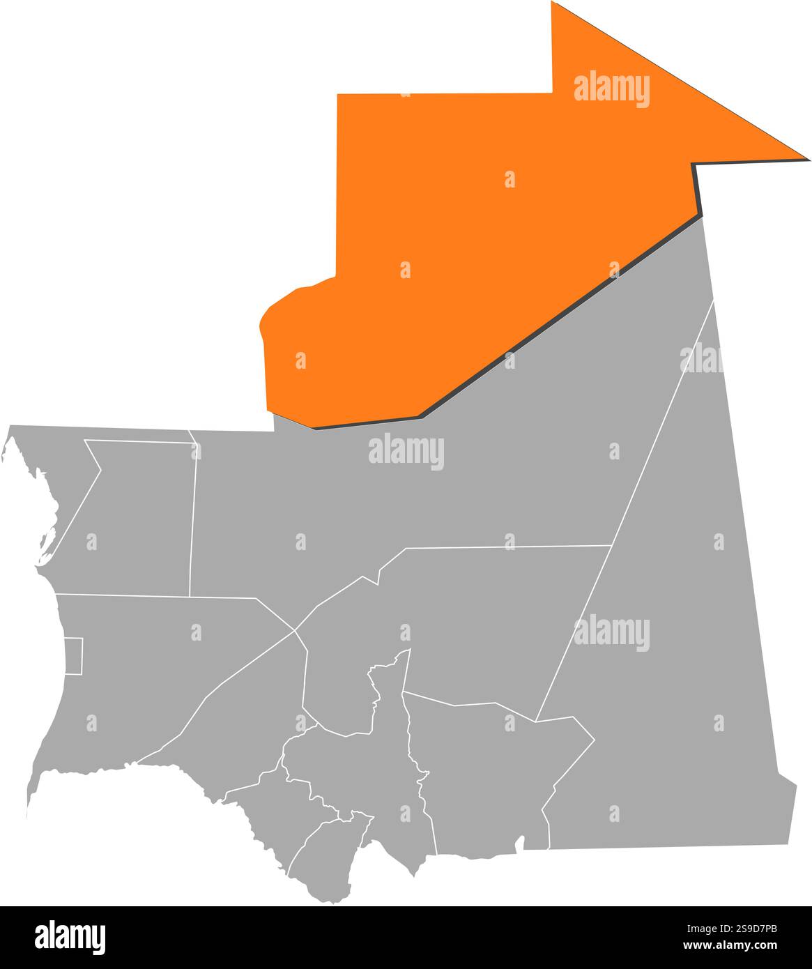 Map of Mauritania with the provinces, Tiris Zemmour is highlighted by ...