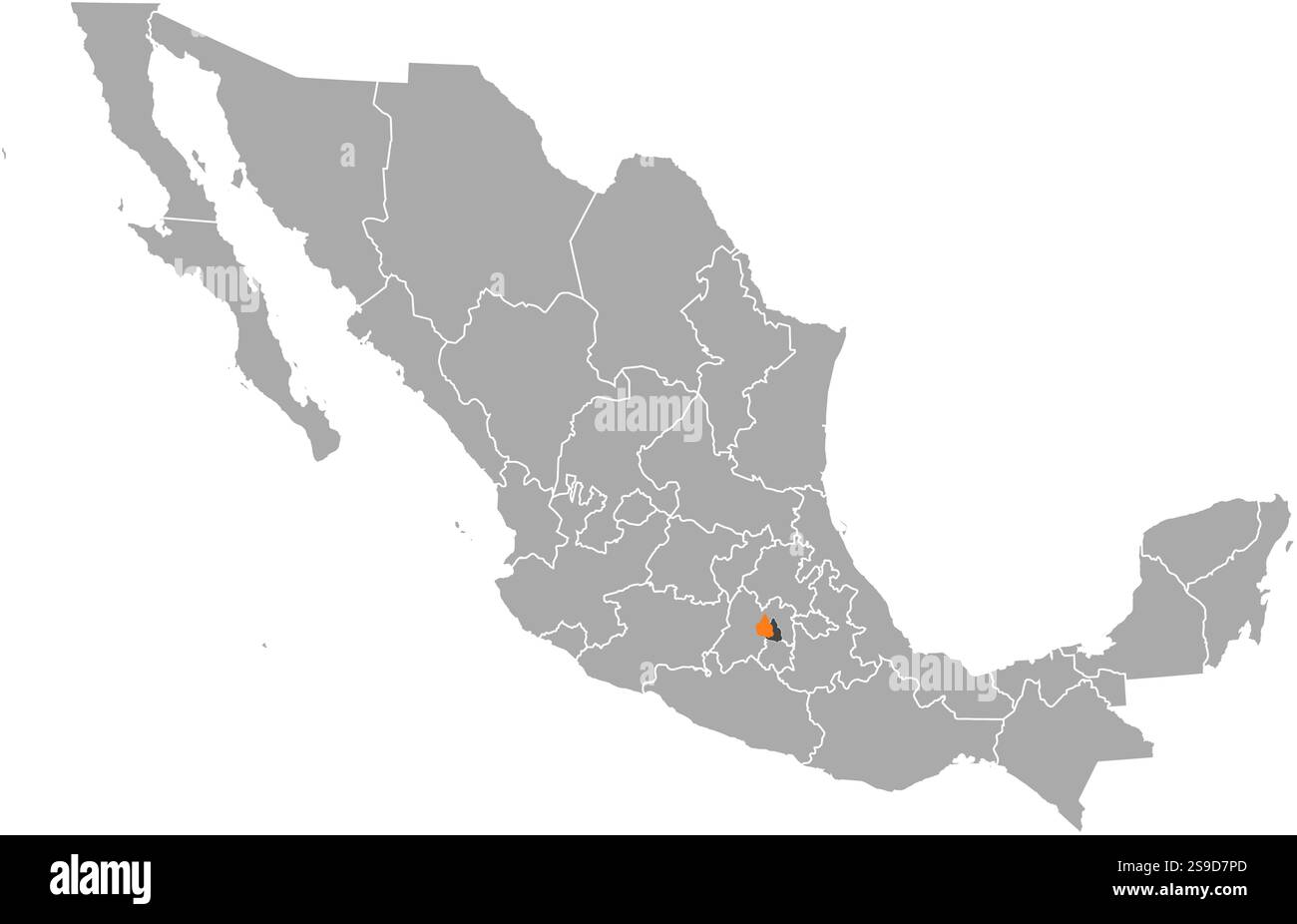 Map of Mexico with the provinces, Federal District is highlighted by ...