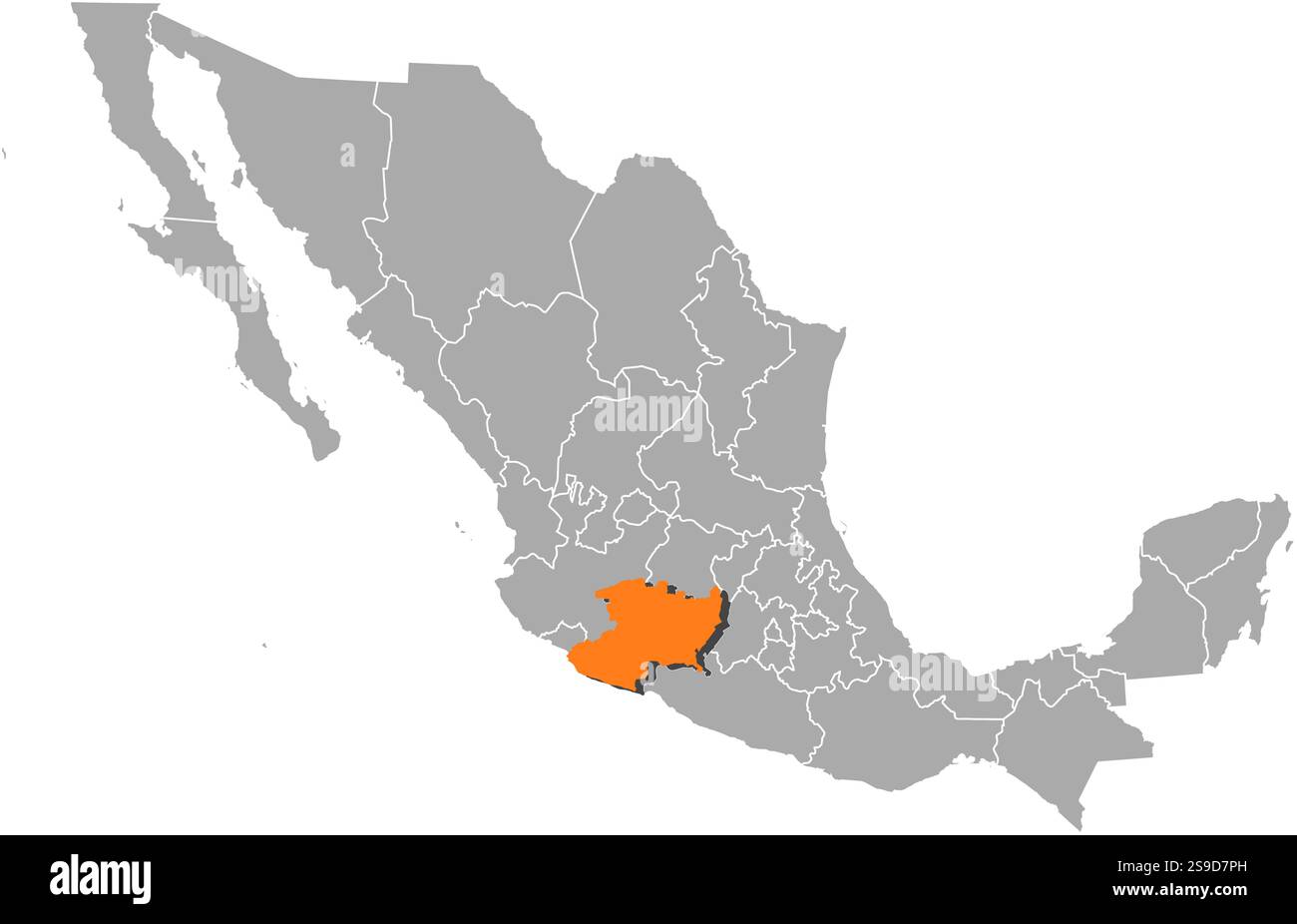 Map of Mexico with the provinces, Michoacan is highlighted by orange ...