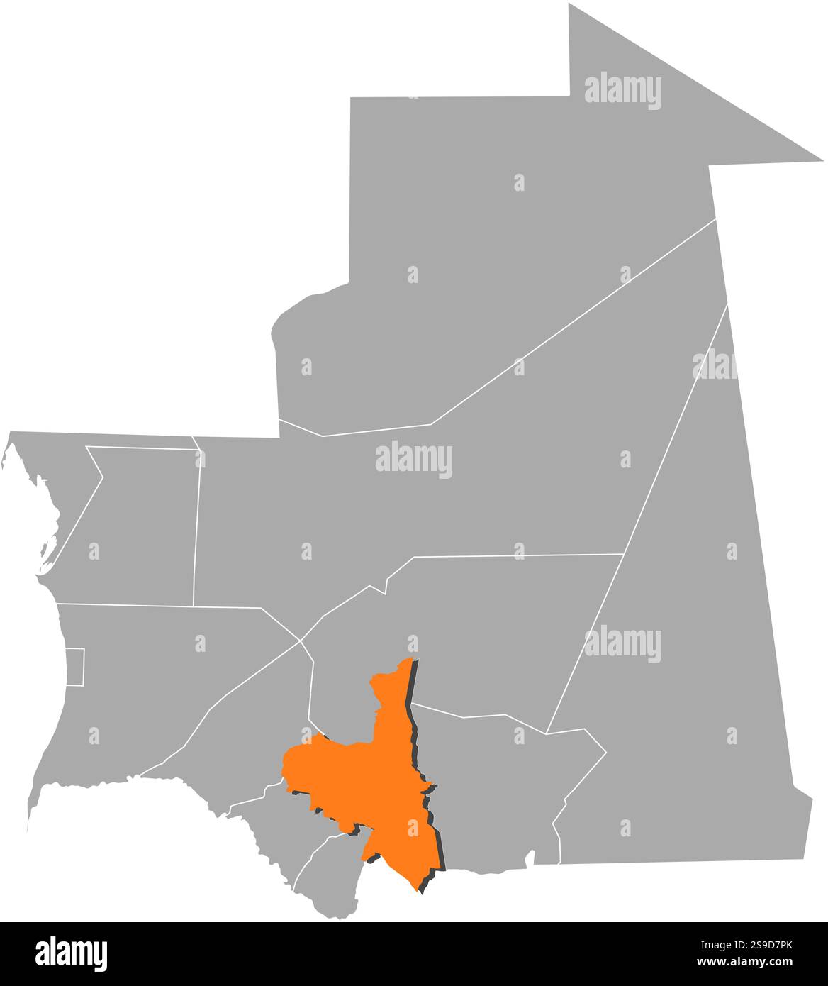 Map of Mauritania with the provinces, Assaba is highlighted by orange ...