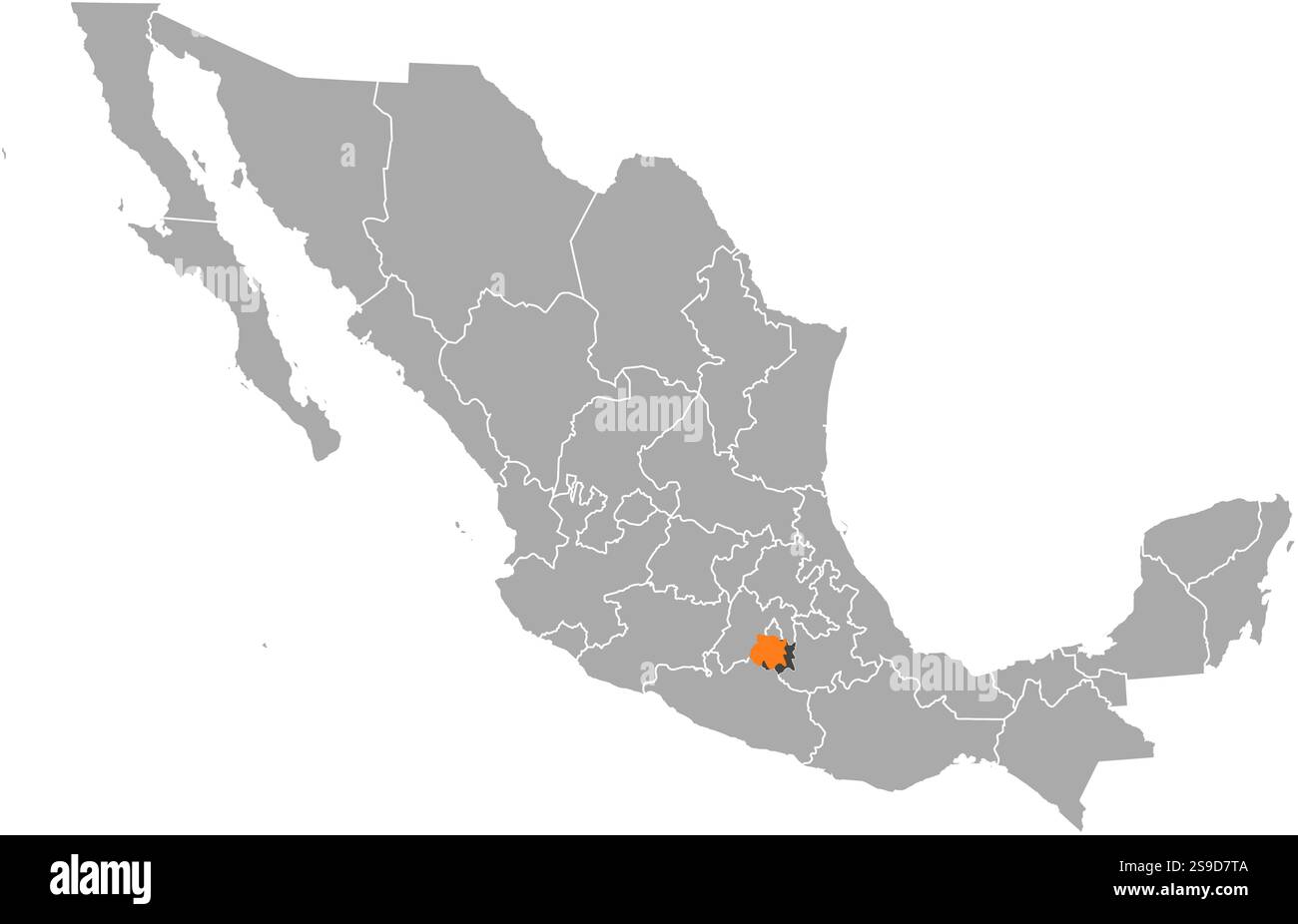 Map of Mexico with the provinces, Morelos is highlighted by orange ...