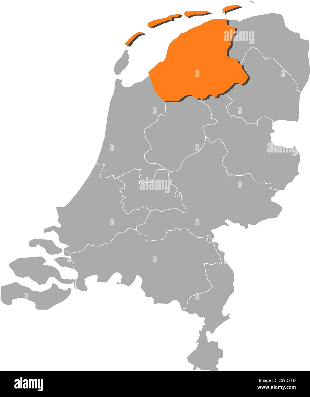 Map of Netherlands with the provinces, Friesland is highlighted by ...