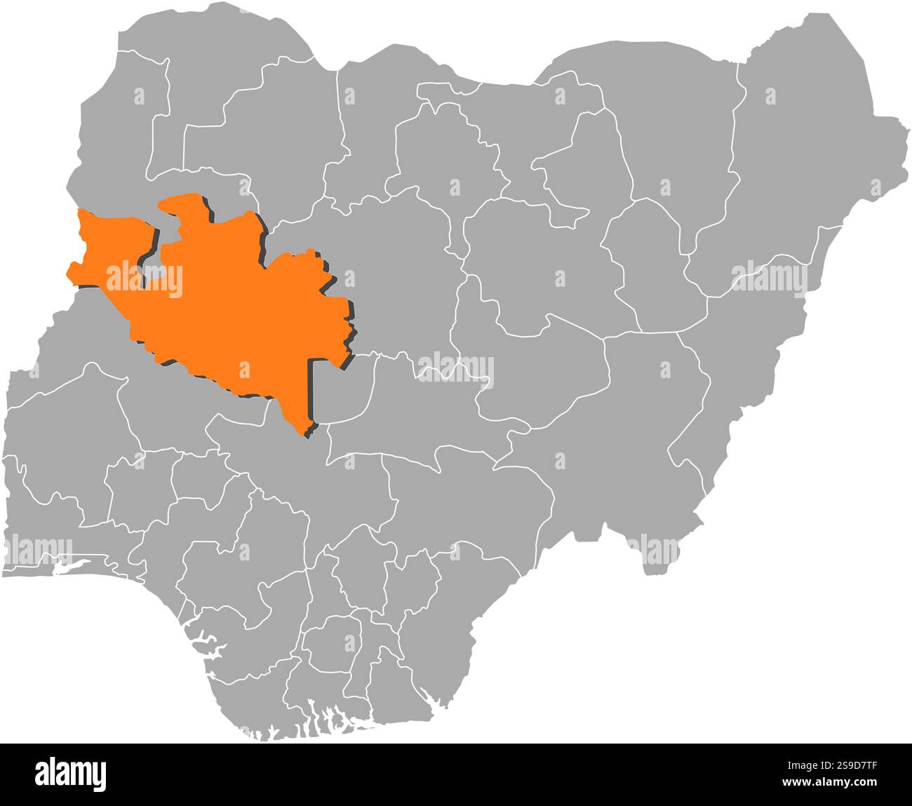 Map of Nigeria with the provinces, Niger is highlighted by orange Stock ...