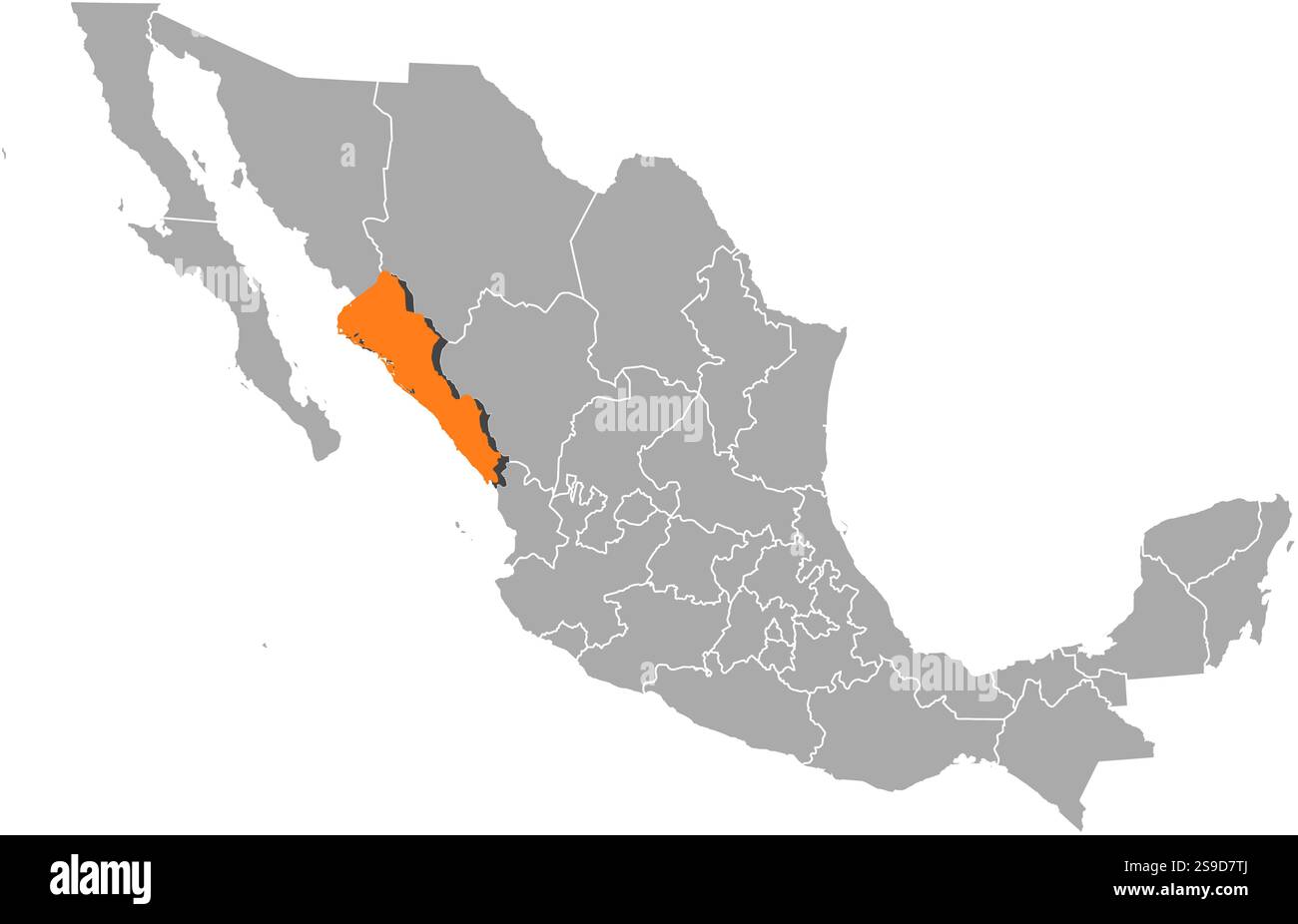Map of Mexico with the provinces, Sinaloa is highlighted by orange ...