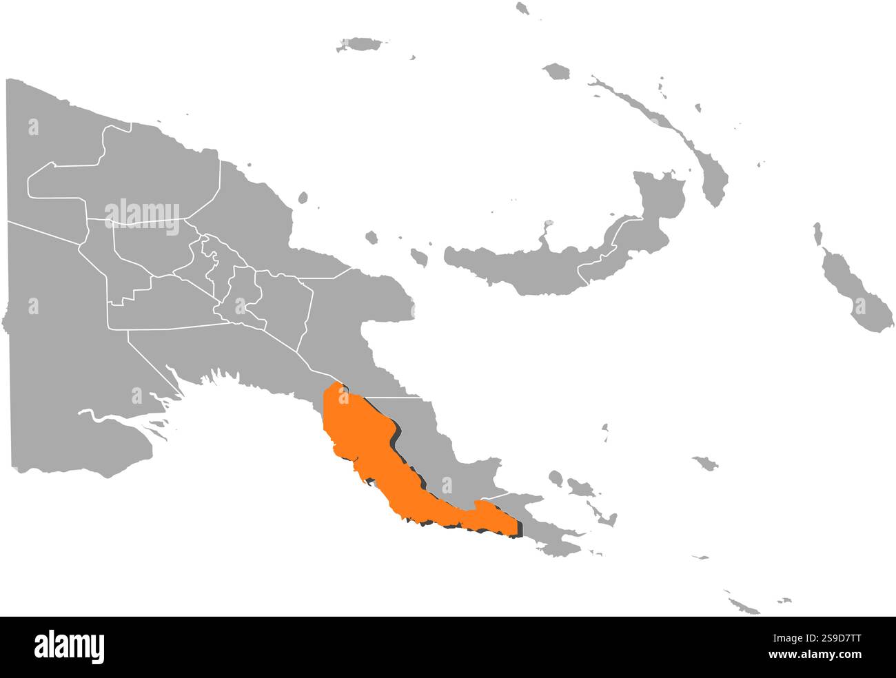 Map of Papua New Guinea with the provinces, Central is highlighted by ...