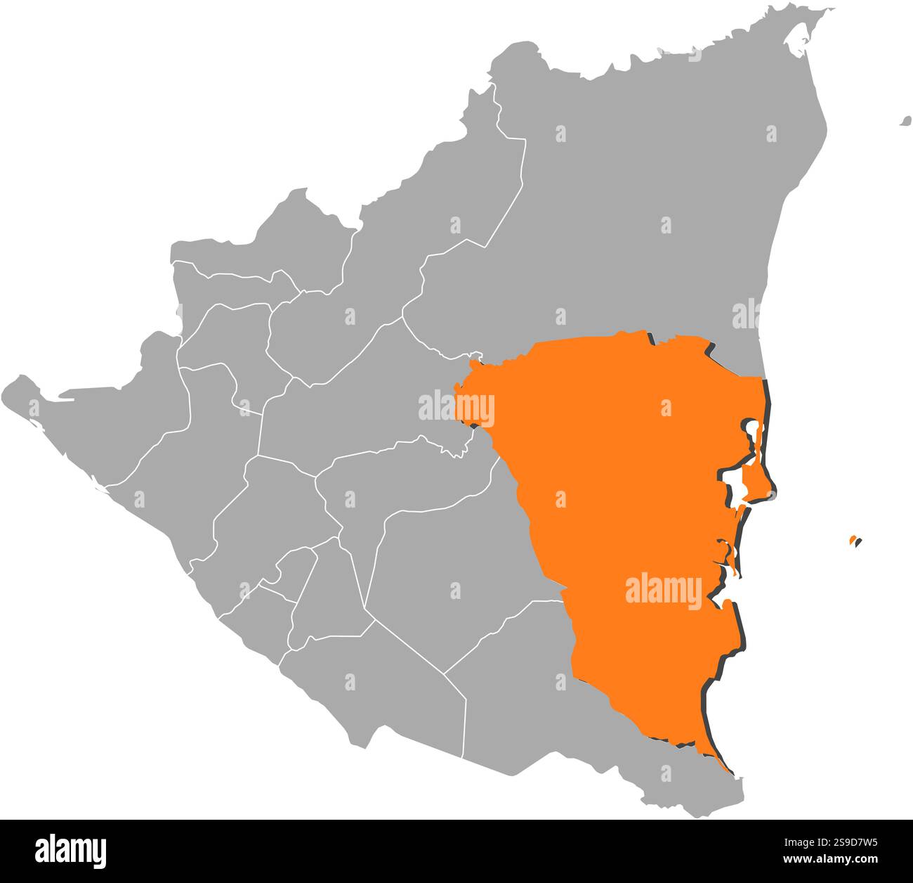 Map of Nicaragua with the provinces, South Caribbean Coast Autonomous ...