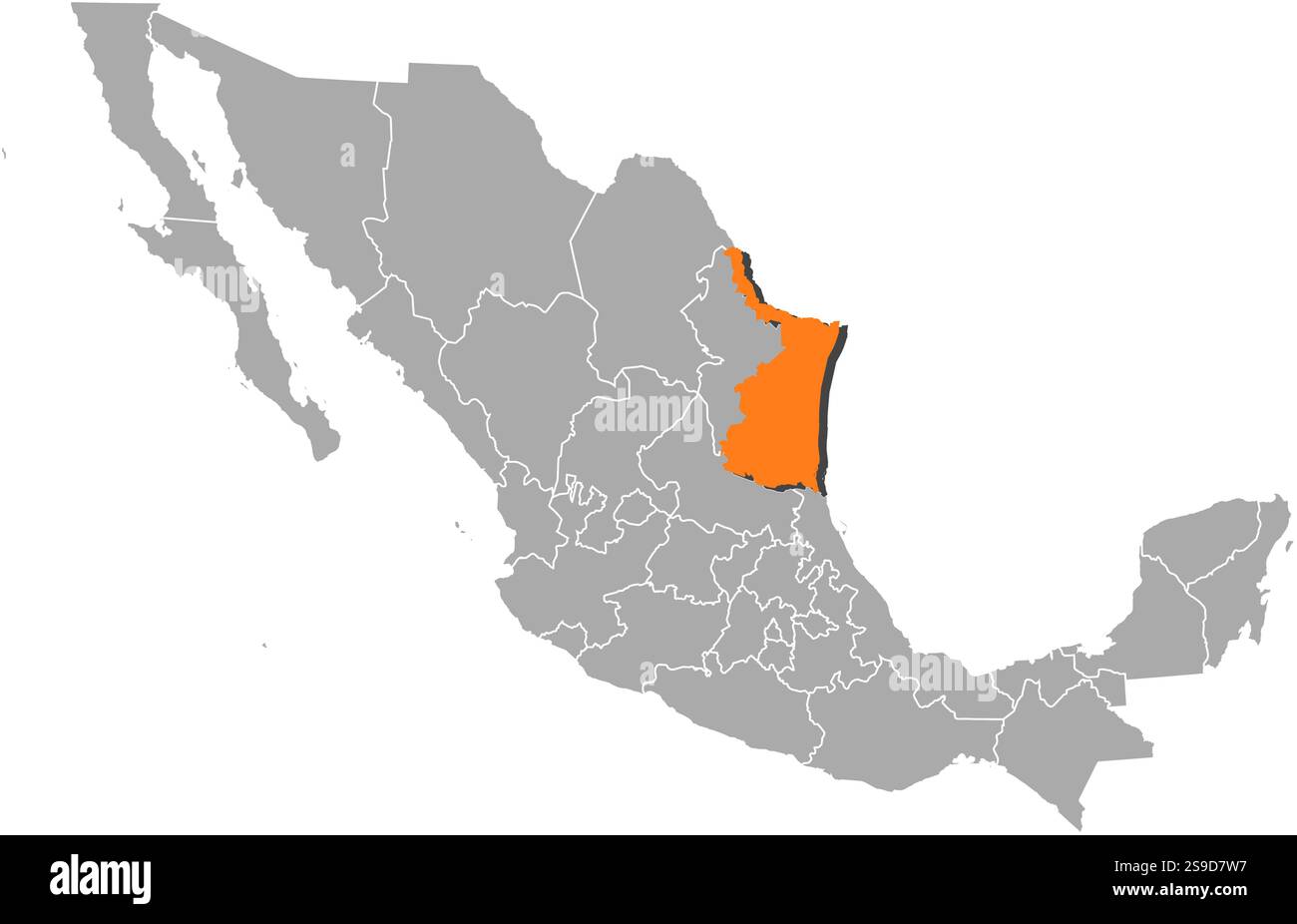 Map of Mexico with the provinces, Tamaulipas is highlighted by orange ...