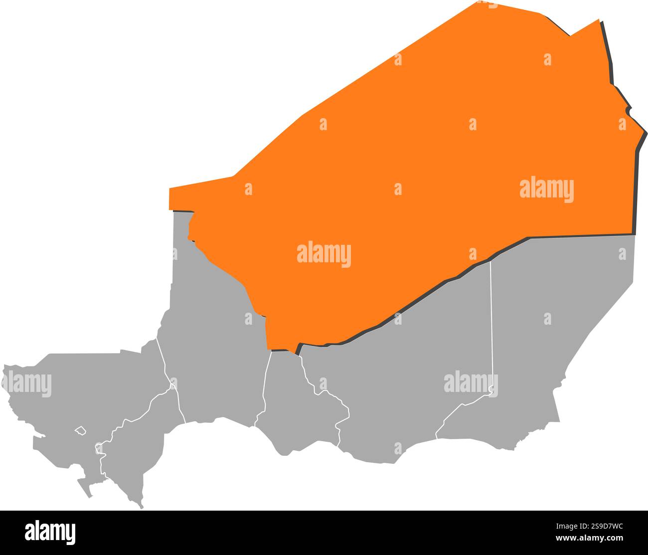 Map of Niger with the provinces, Agadez is highlighted by orange Stock ...