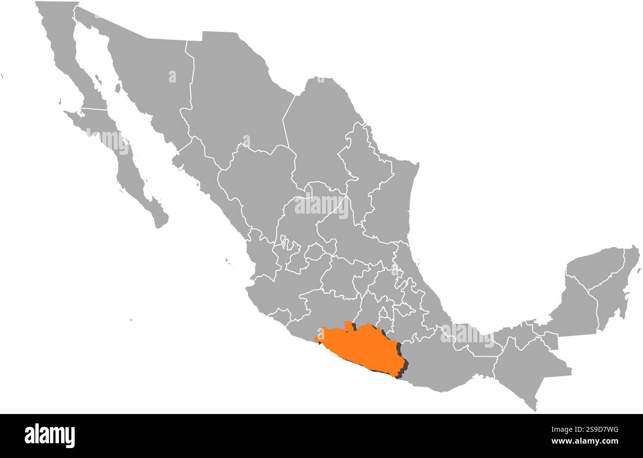 Map of Mexico with the provinces, Guerrero is highlighted by orange ...