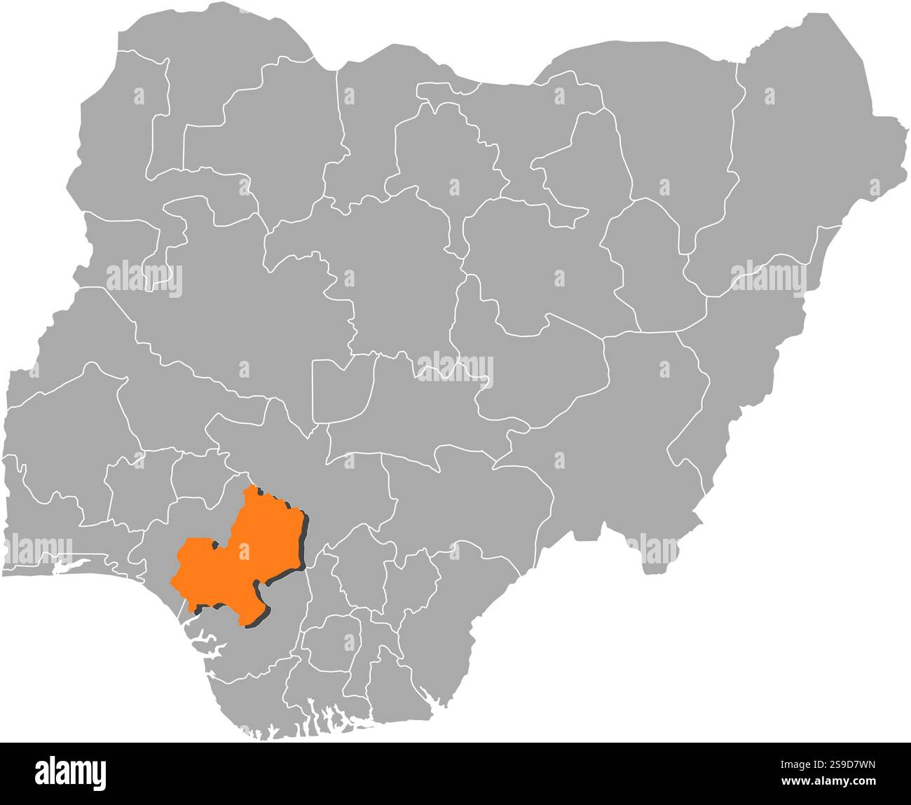 Map of Nigeria with the provinces, Edo is highlighted by orange Stock ...