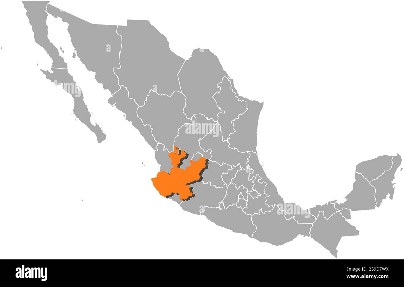 Map of Mexico with the provinces, Jalisco is highlighted by orange ...