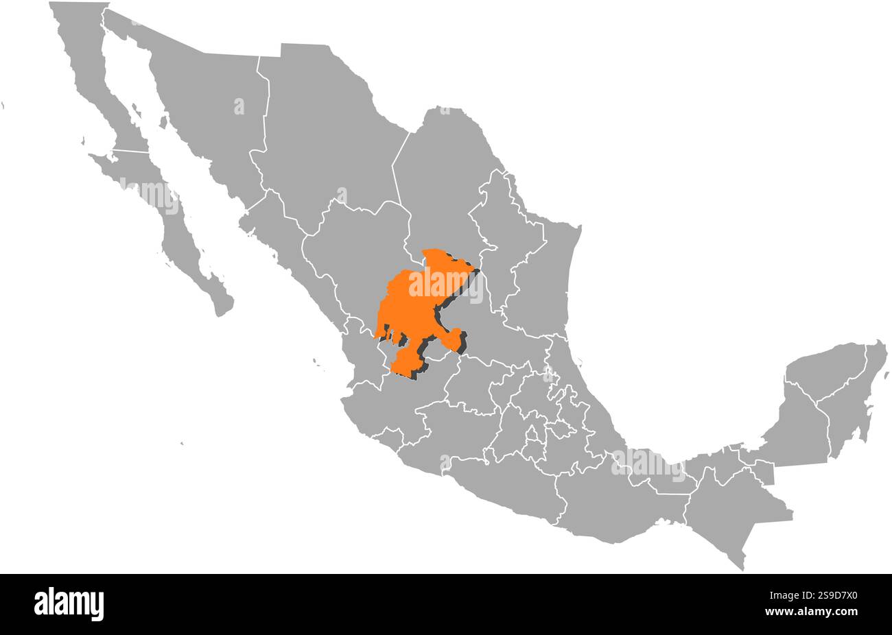 Map of Mexico with the provinces, Zacatecas is highlighted by orange ...