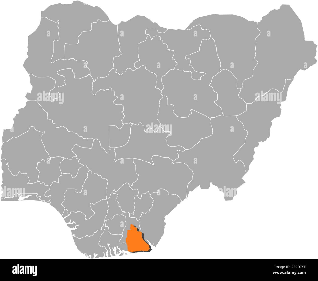 Map of Nigeria with the provinces, Akwa Ibom is highlighted by orange ...