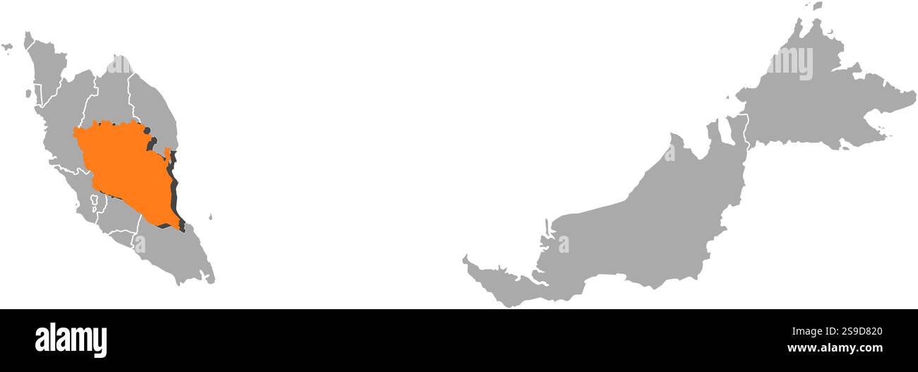 Map of Malaysia with the provinces, Pahang Darul Makmur is highlighted ...