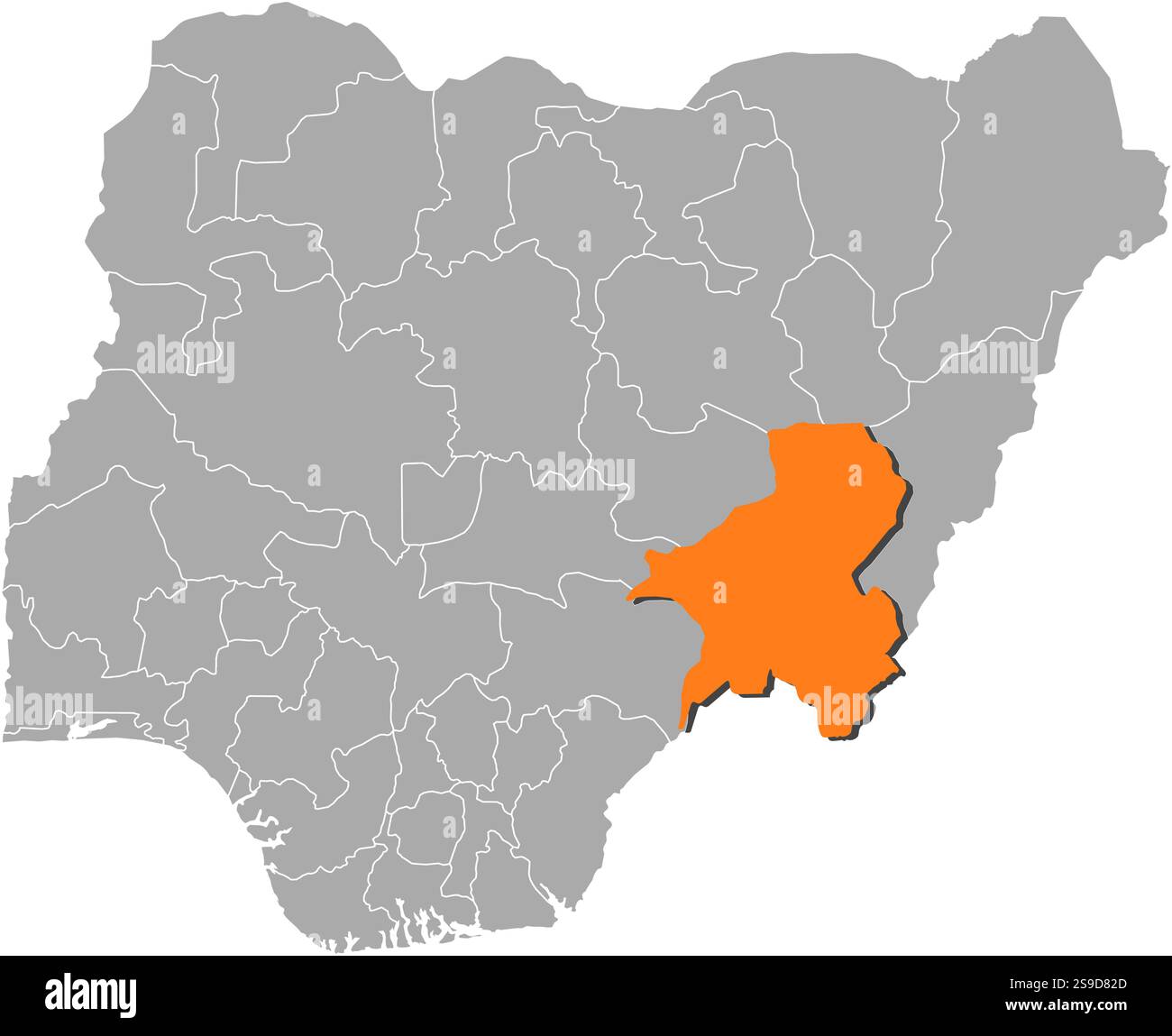 Map of Nigeria with the provinces, Taraba is highlighted by orange ...