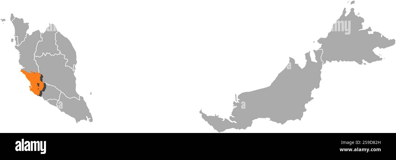 Map of Malaysia with the provinces, Selangor Darul Ehsan is highlighted ...