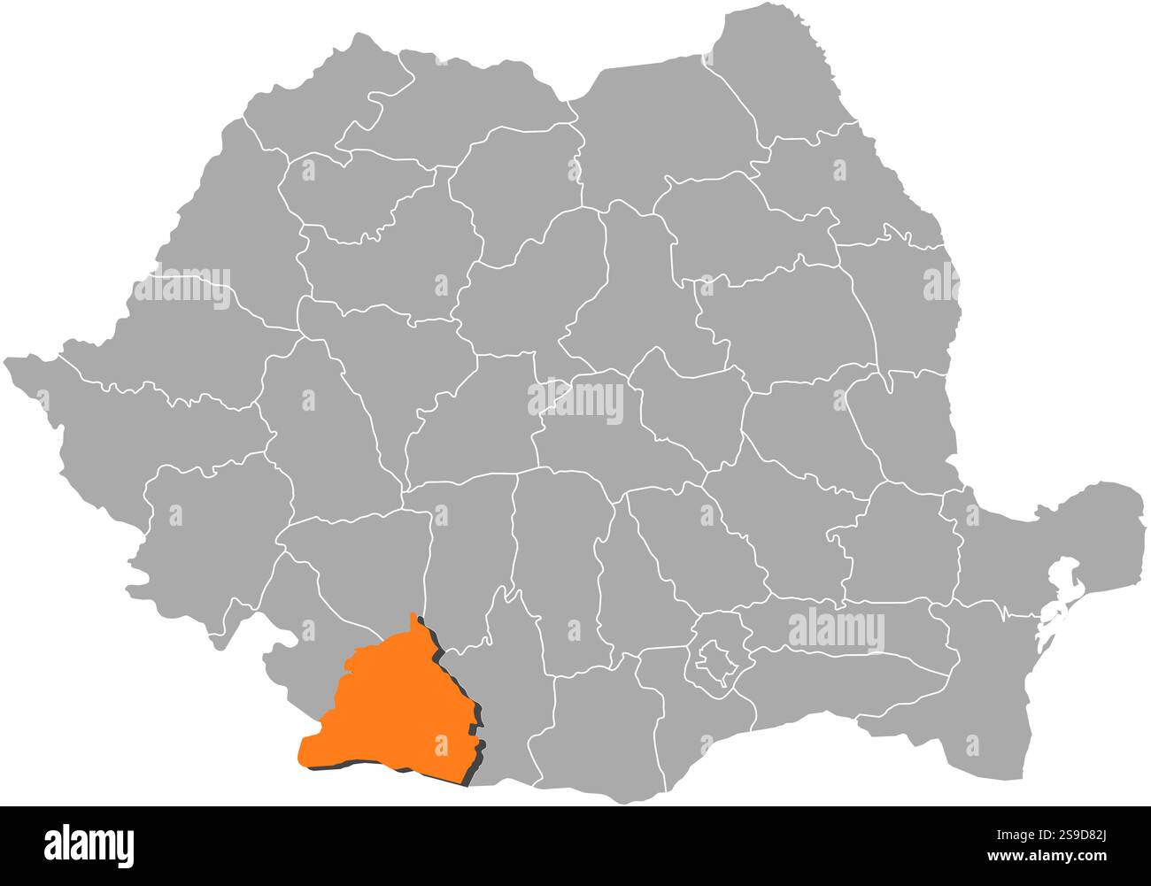 Map of Romania with the provinces, Dolj is highlighted by orange Stock ...