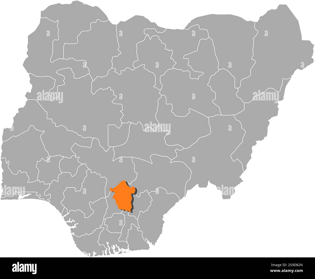 Map of Nigeria with the provinces, Enugu is highlighted by orange Stock ...