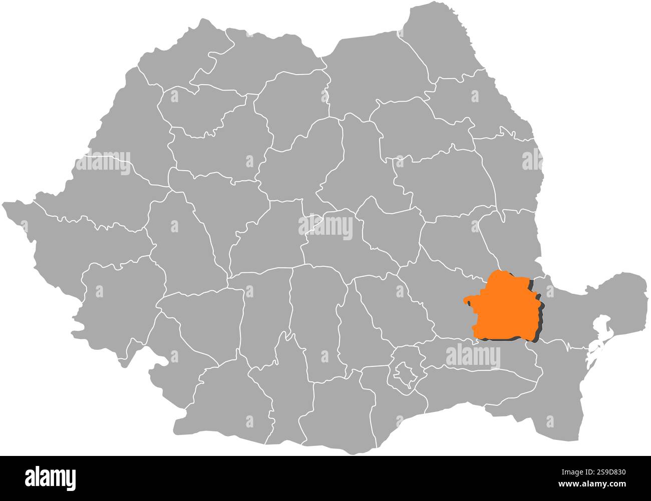 Map of Romania with the provinces, Braila is highlighted by orange ...