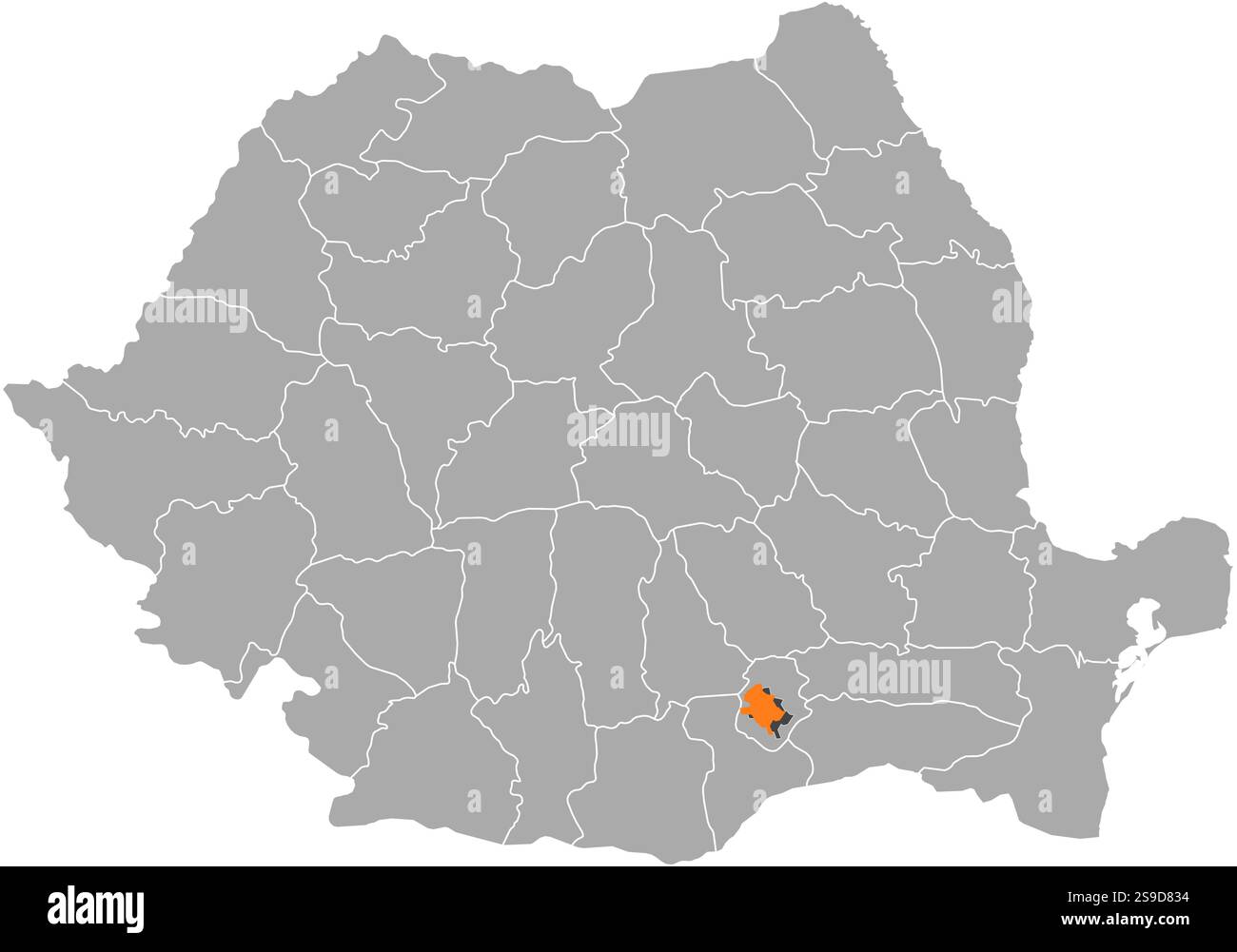 Map of Romania with the provinces, Bucharest is highlighted by orange ...