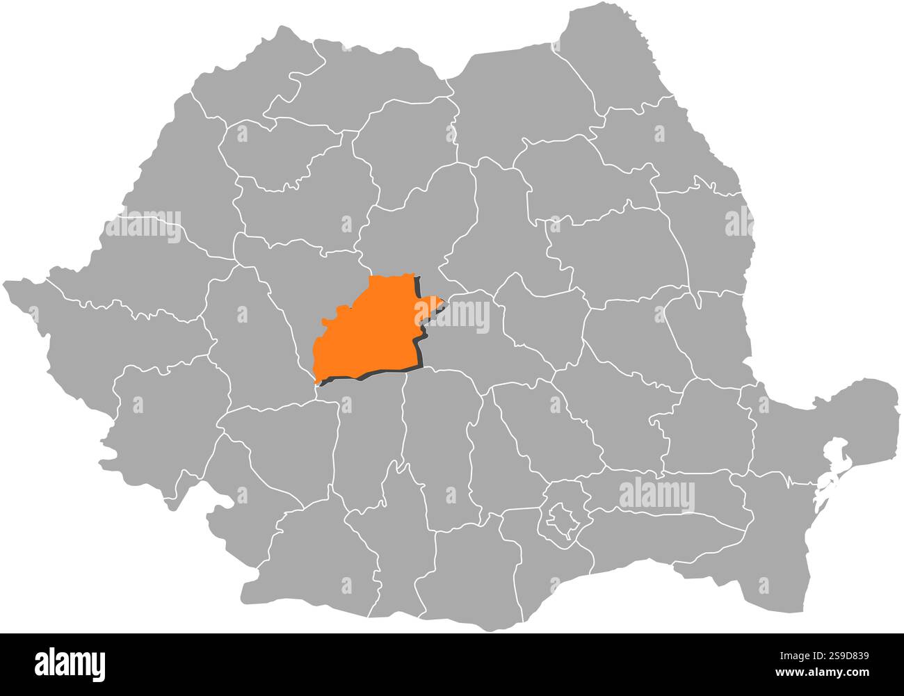 Map of Romania with the provinces, Sibiu is highlighted by orange Stock ...
