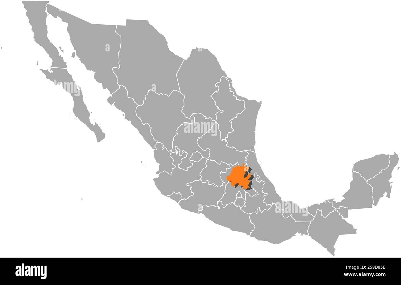 Map of Mexico with the provinces, Hidalgo is highlighted by orange ...