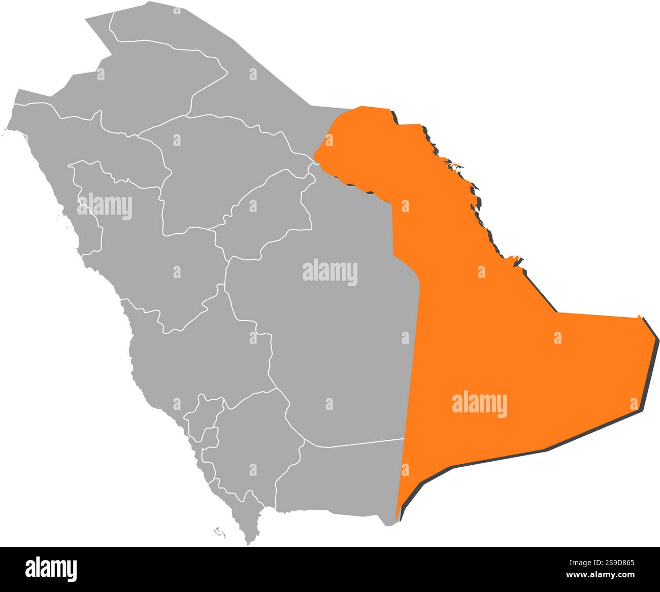 Map of Saudi Arabia with the provinces, Eastern Province is highlighted by orange Stock Vector ...