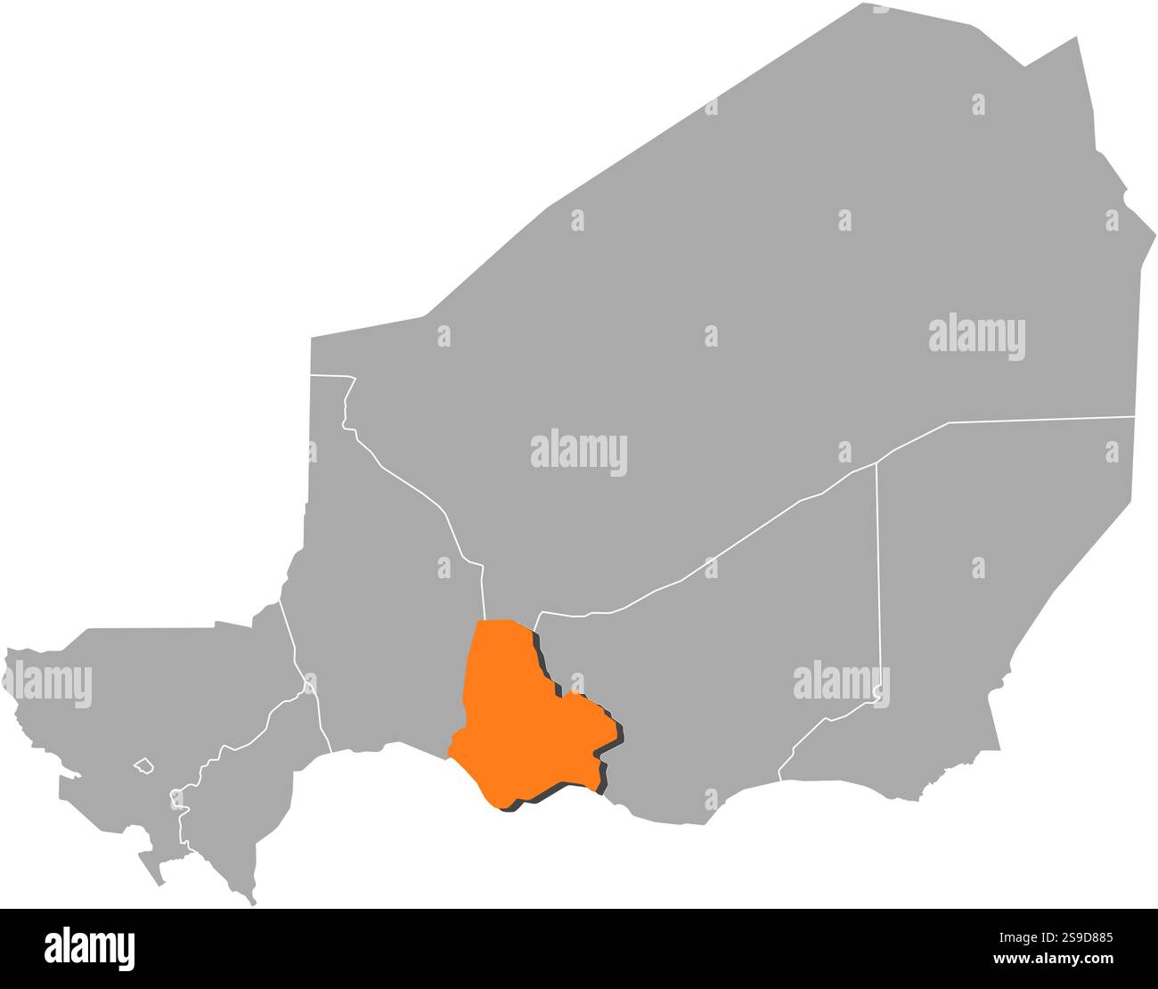 Map of Niger with the provinces, Maradi is highlighted by orange Stock ...