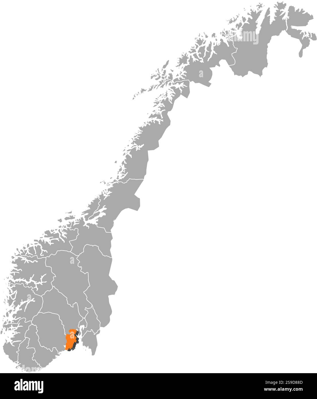 Map of Norway with the provinces, Vestfold is highlighted by orange ...
