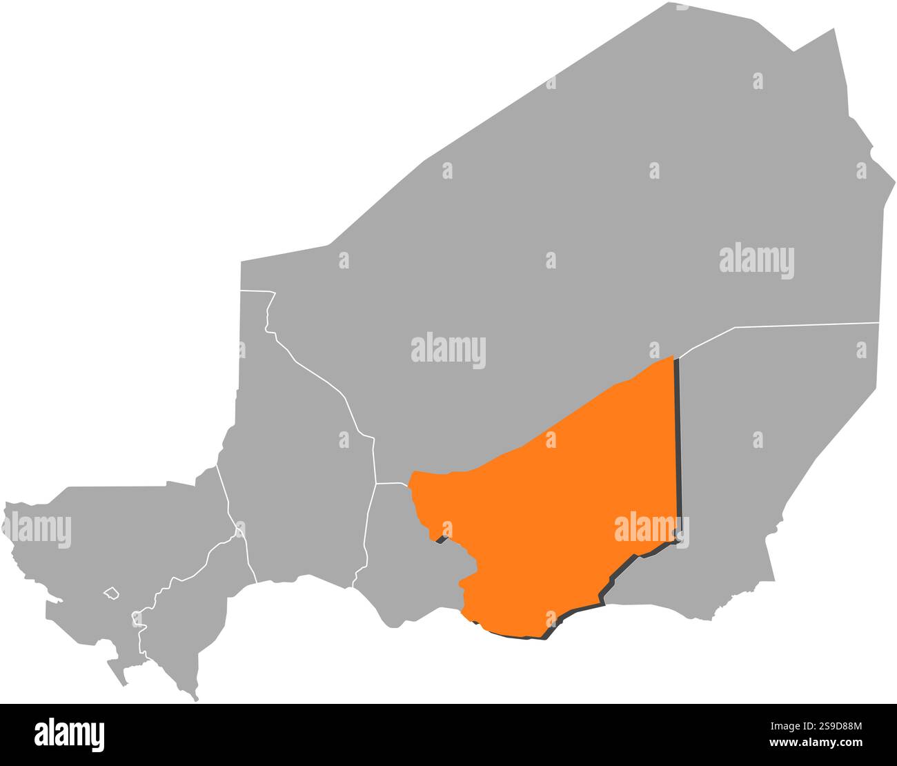 Map of Niger with the provinces, Zinder is highlighted by orange Stock ...