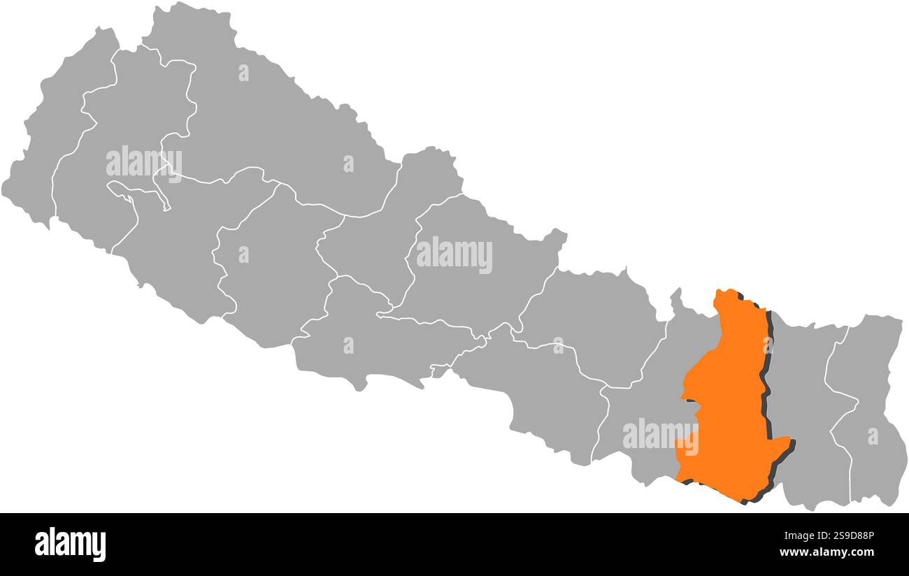 Map of Nepal with the provinces, Sagarmatha is highlighted by orange Stock Vector Image & Art ...