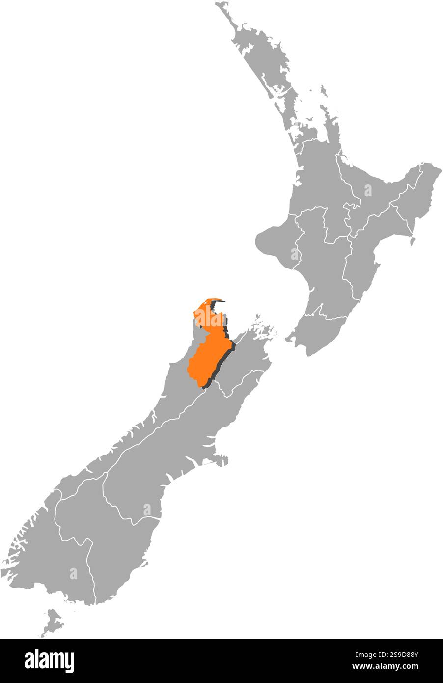 Map of New Zealand with the provinces, Marlborough is highlighted by ...