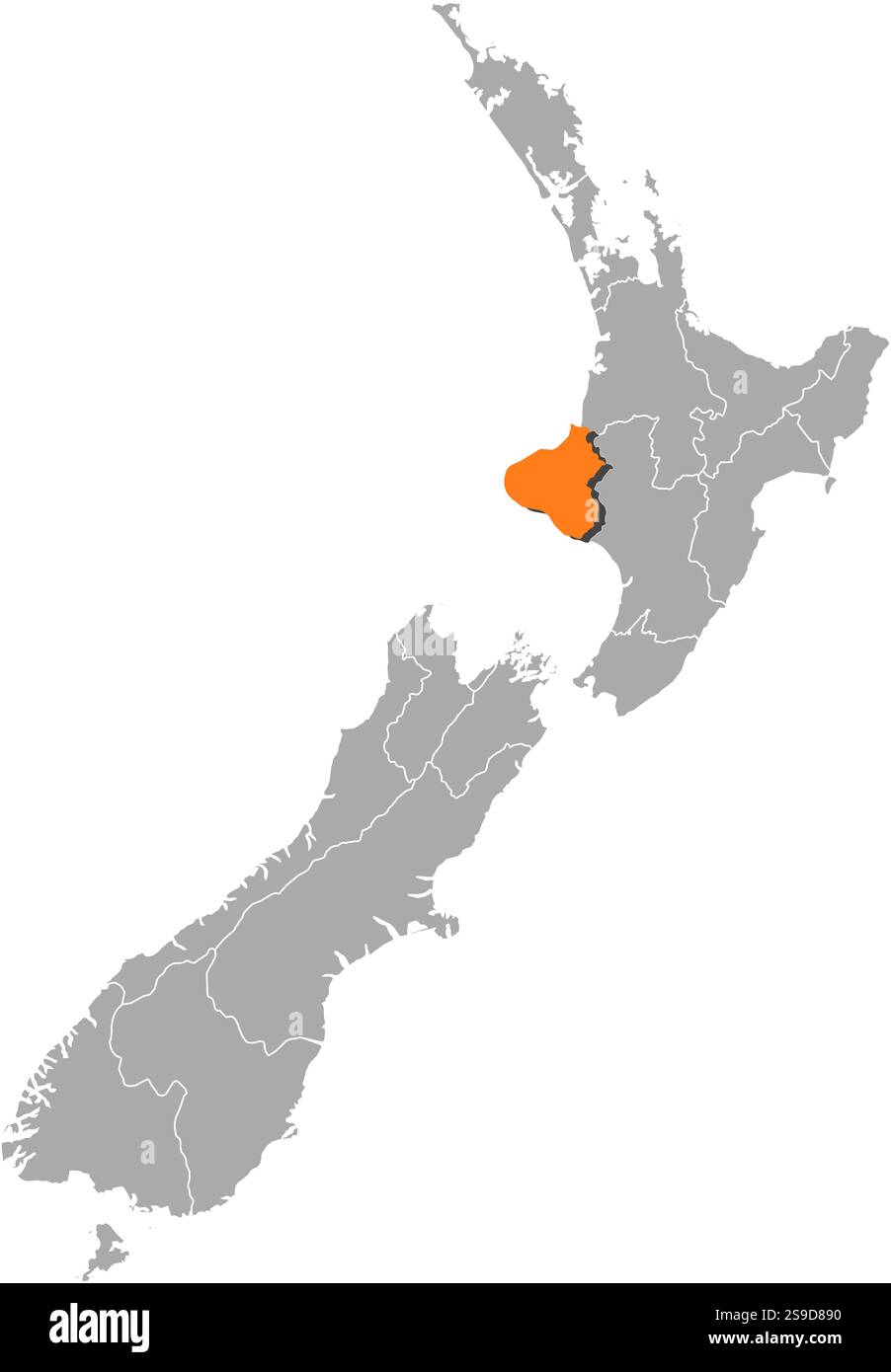 Map of New Zealand with the provinces, Manawatu-Wanganui is highlighted ...