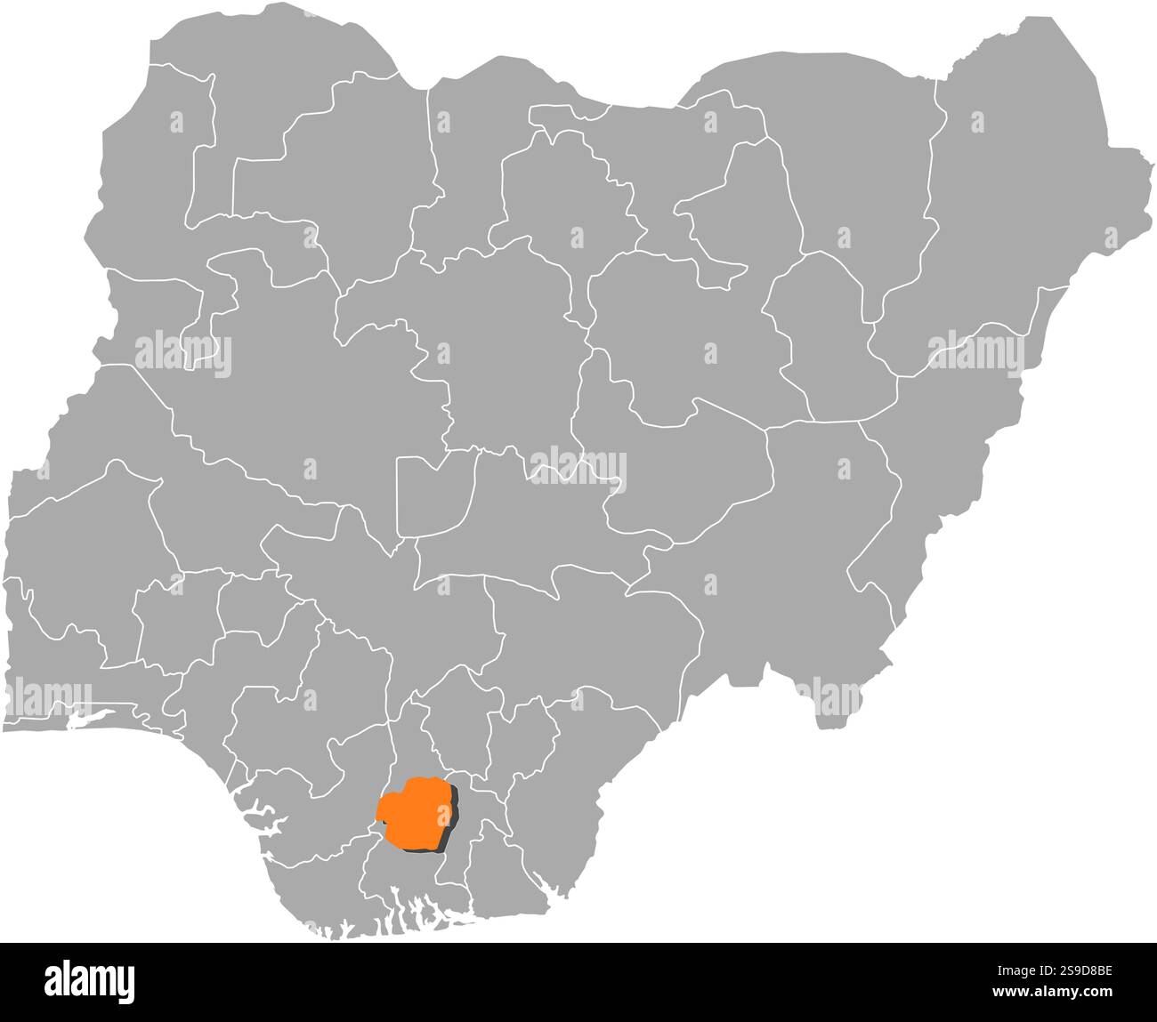 Map of Nigeria with the provinces, Imo is highlighted by orange Stock ...