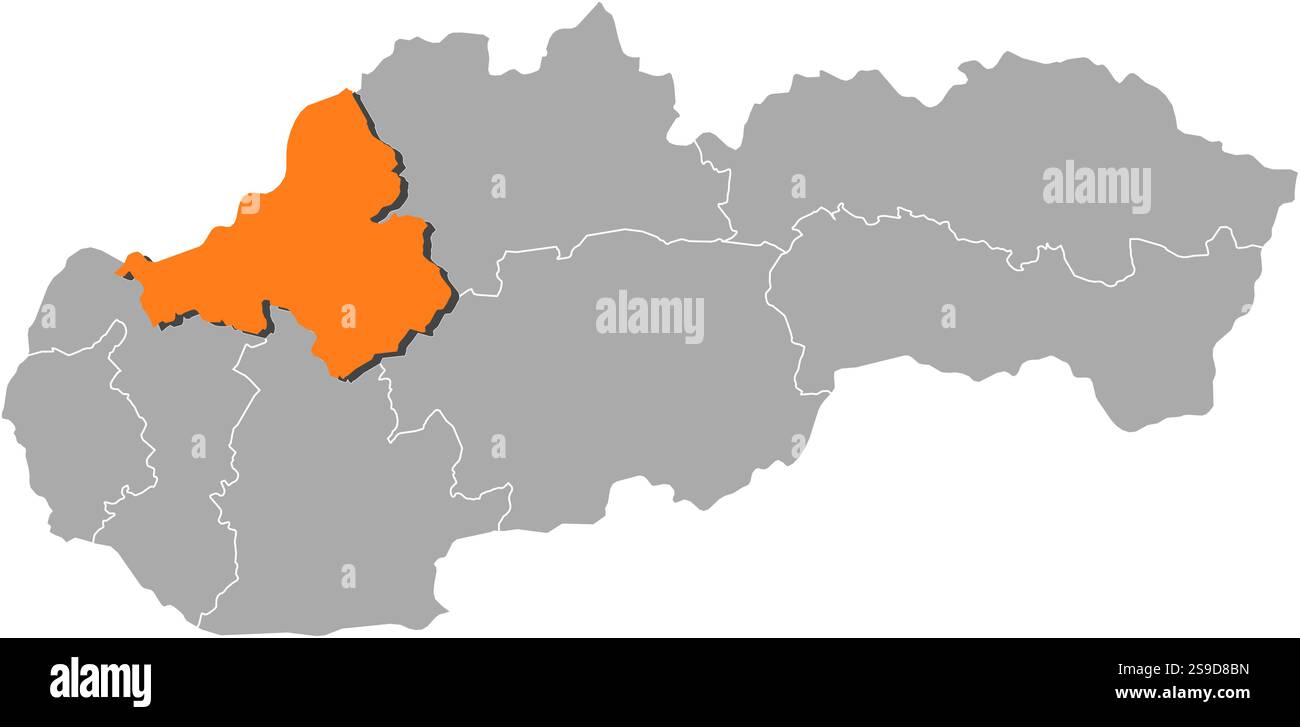 Map of Slovakia with the provinces, Trencin is highlighted by orange ...