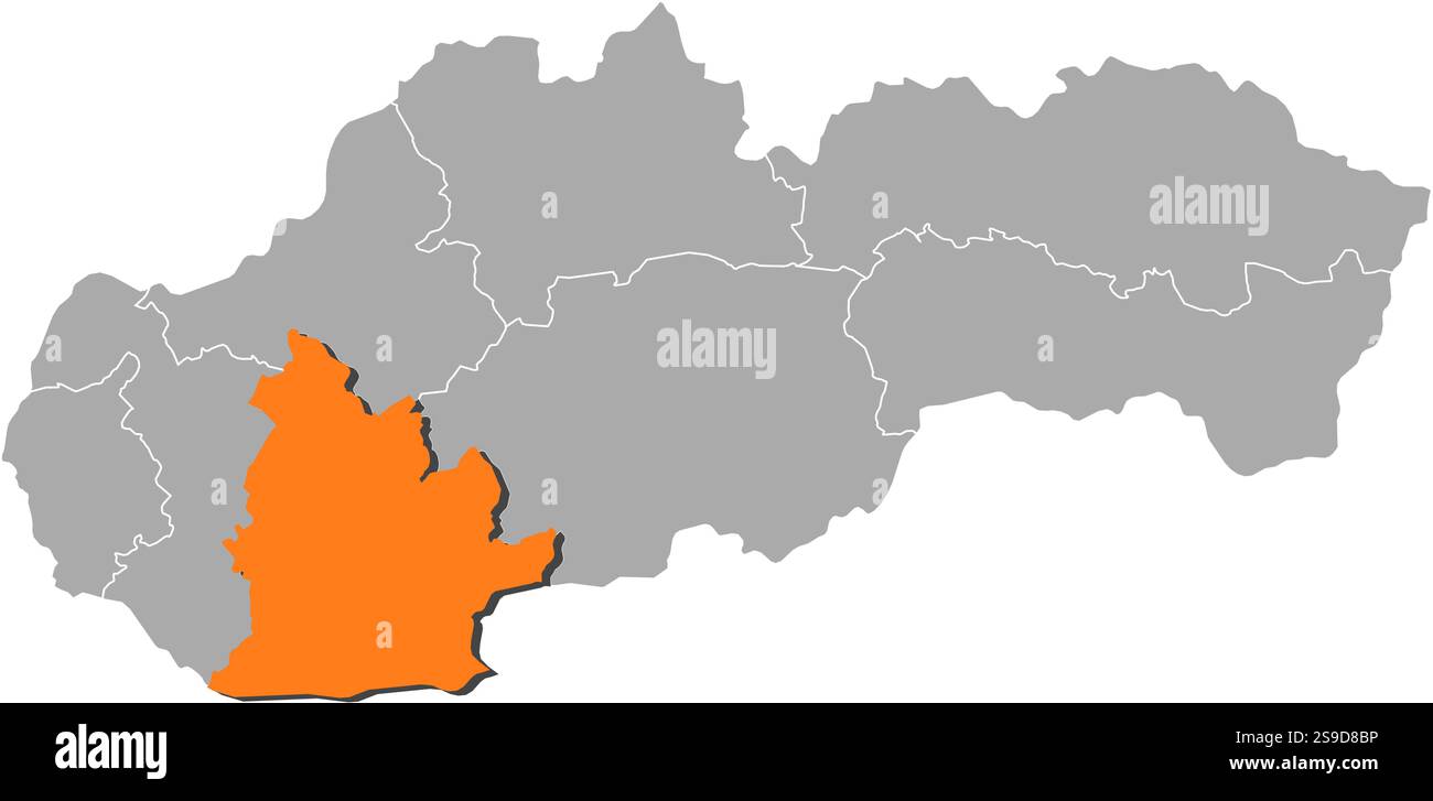 Map of Slovakia with the provinces, Nitra is highlighted by orange ...