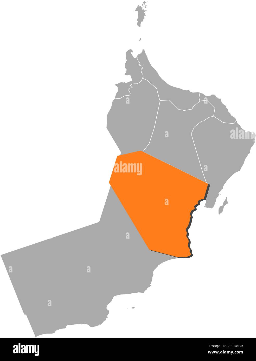 Map of Oman with the provinces, Al Wusta is highlighted by orange Stock Vector Image & Art - Alamy