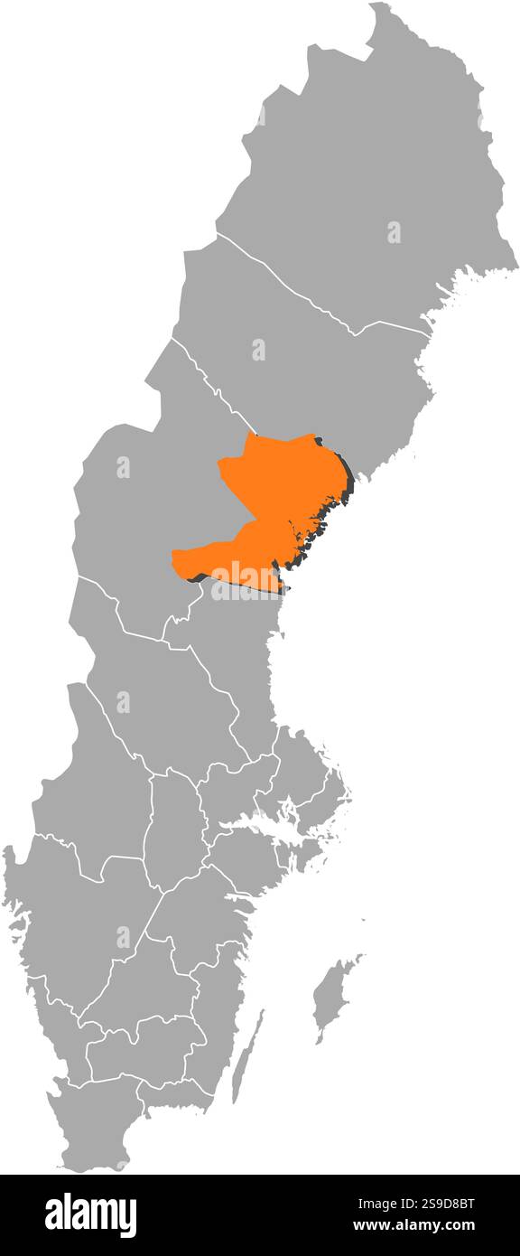 Map of Sweden with the provinces, Västernorrland County is highlighted ...