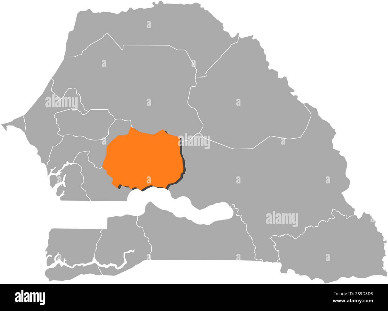 Map of Senegal with the provinces, Kaffrine is highlighted by orange ...