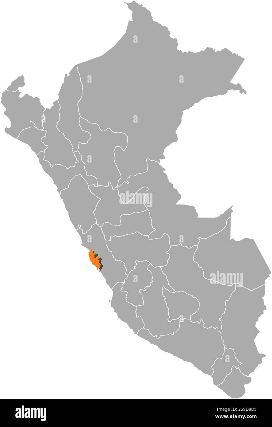 Map of Peru with the provinces, Lima Region is highlighted by orange ...