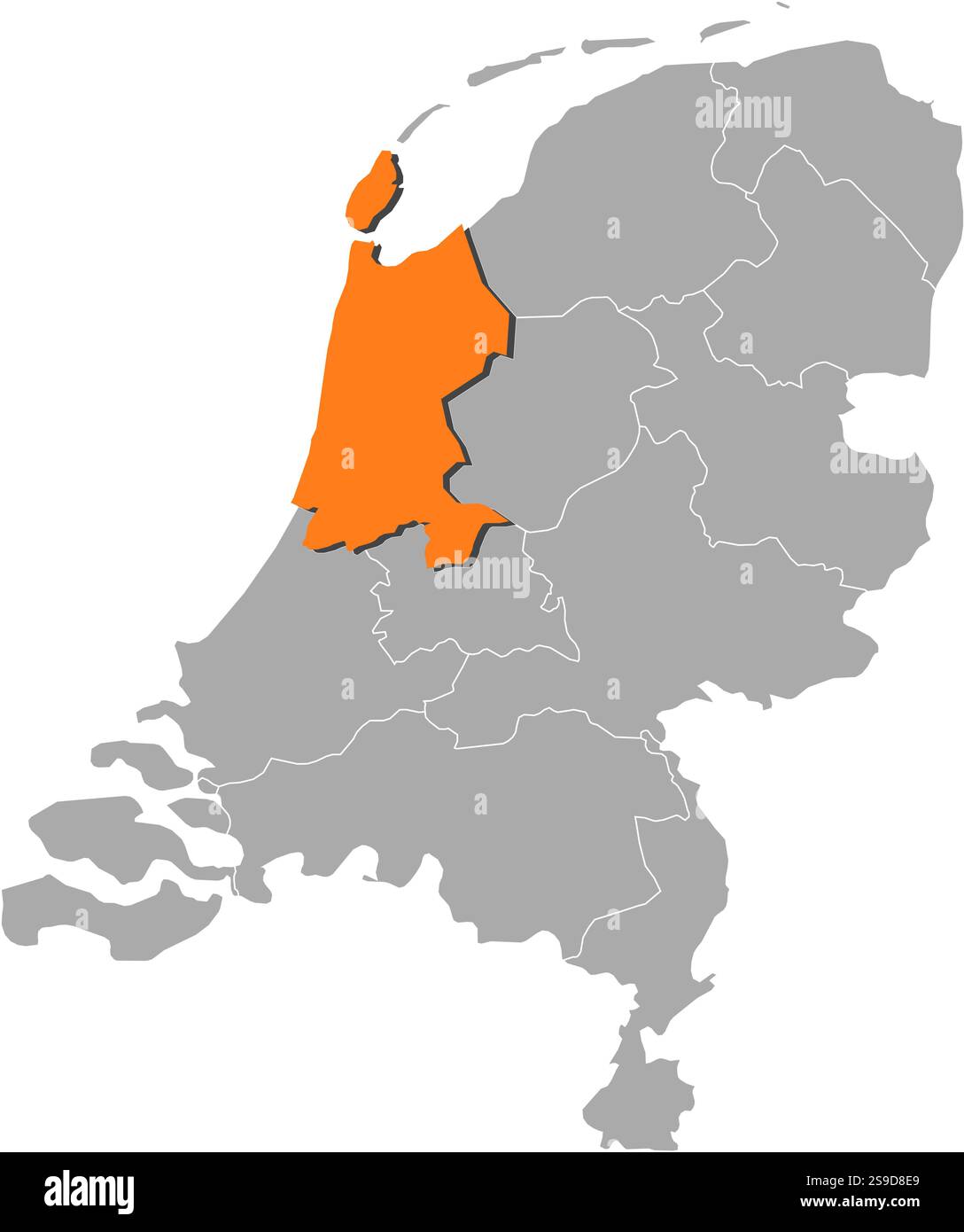 Map of Netherlands with the provinces, North Holland is highlighted by ...