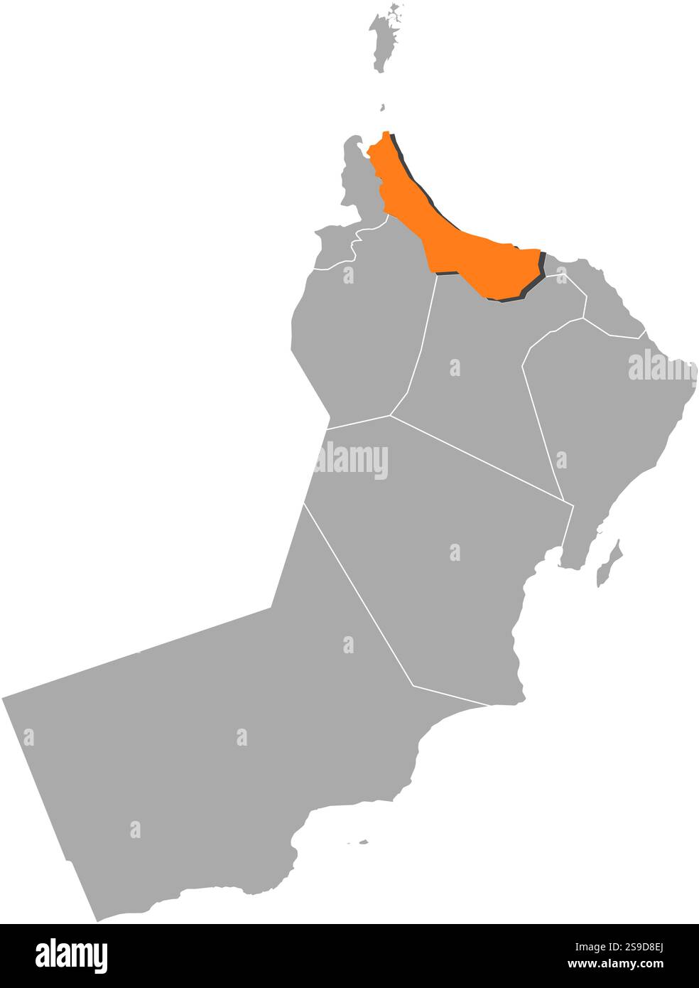 Map of Oman with the provinces, Al Batinah is highlighted by orange Stock Vector Image & Art - Alamy