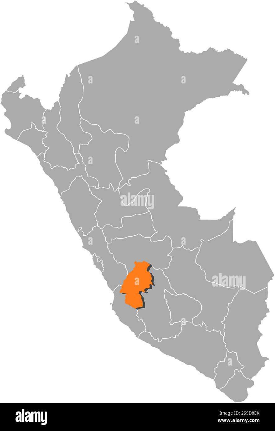 Map of Peru with the provinces, Huancavelica is highlighted by orange ...