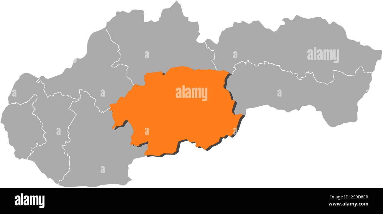 Map of Slovakia with the provinces, Banska Bystrica is highlighted by ...