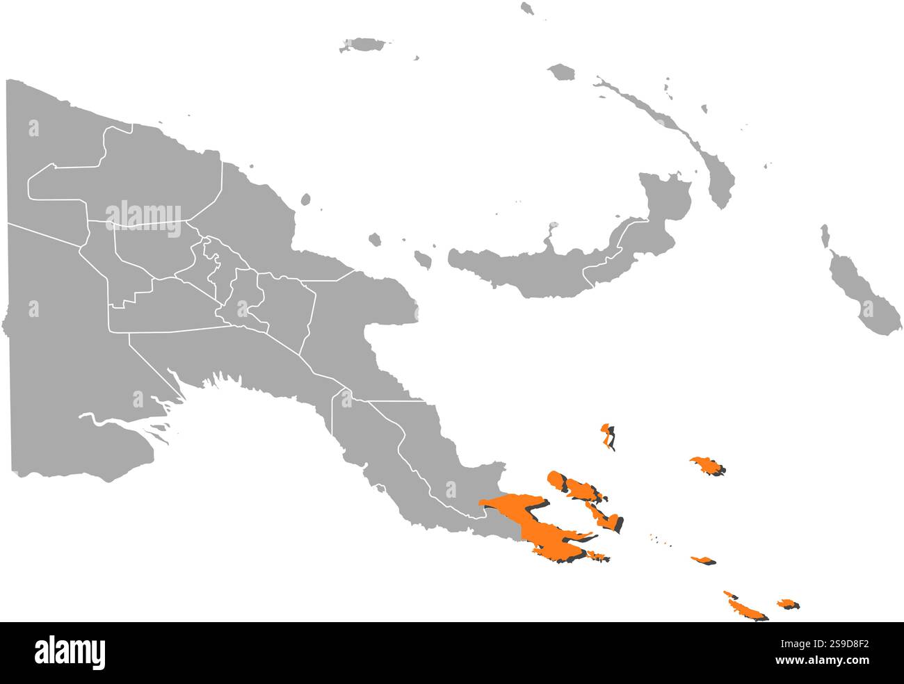 Map of Papua New Guinea with the provinces, Milne Bay is highlighted by ...