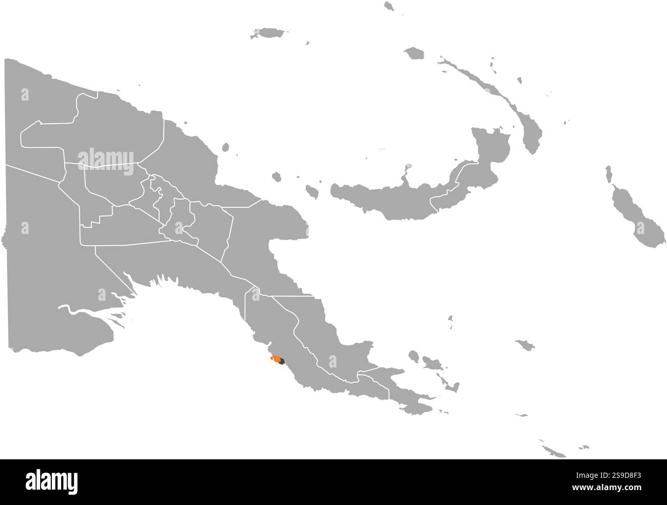Map of Papua New Guinea with the provinces, National Capital District ...
