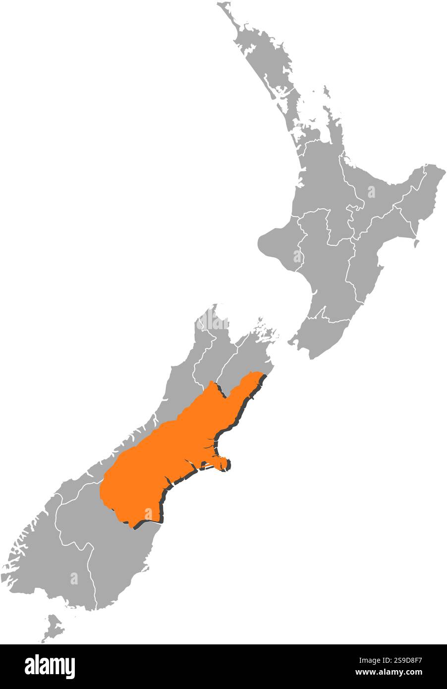 Map of New Zealand with the provinces, Canterbury is highlighted by ...