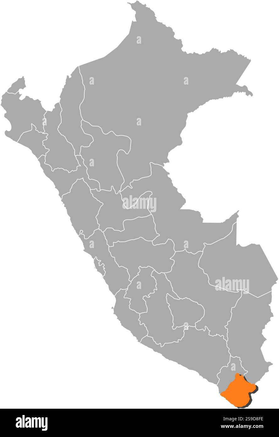 Map of Peru with the provinces, Tacna is highlighted by orange Stock ...
