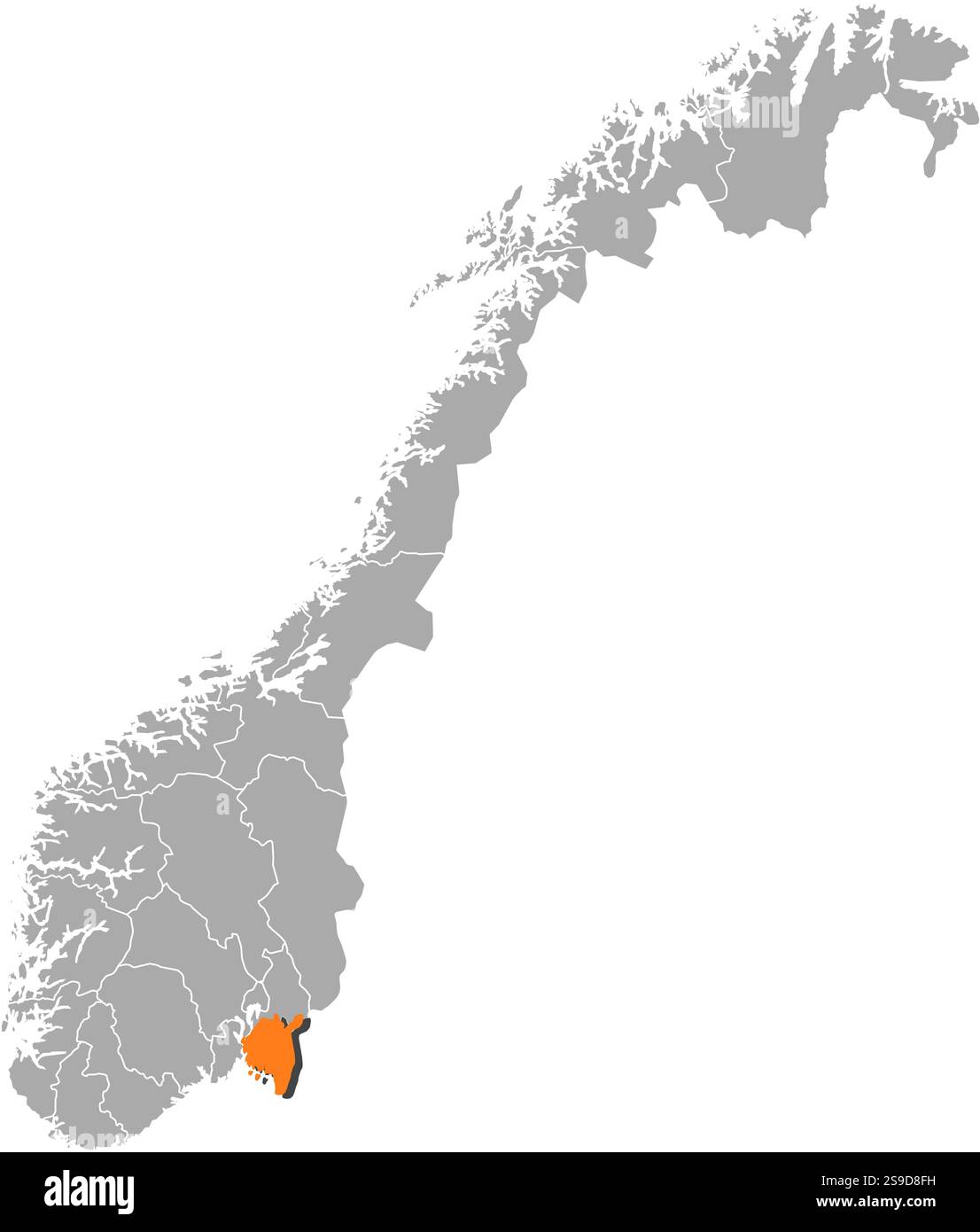 Map of Norway with the provinces, Østfold is highlighted by orange ...
